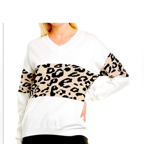 Luna Tuccini | Sweaters | Luna Tuccini Leopard Print V Neck Sweater ...